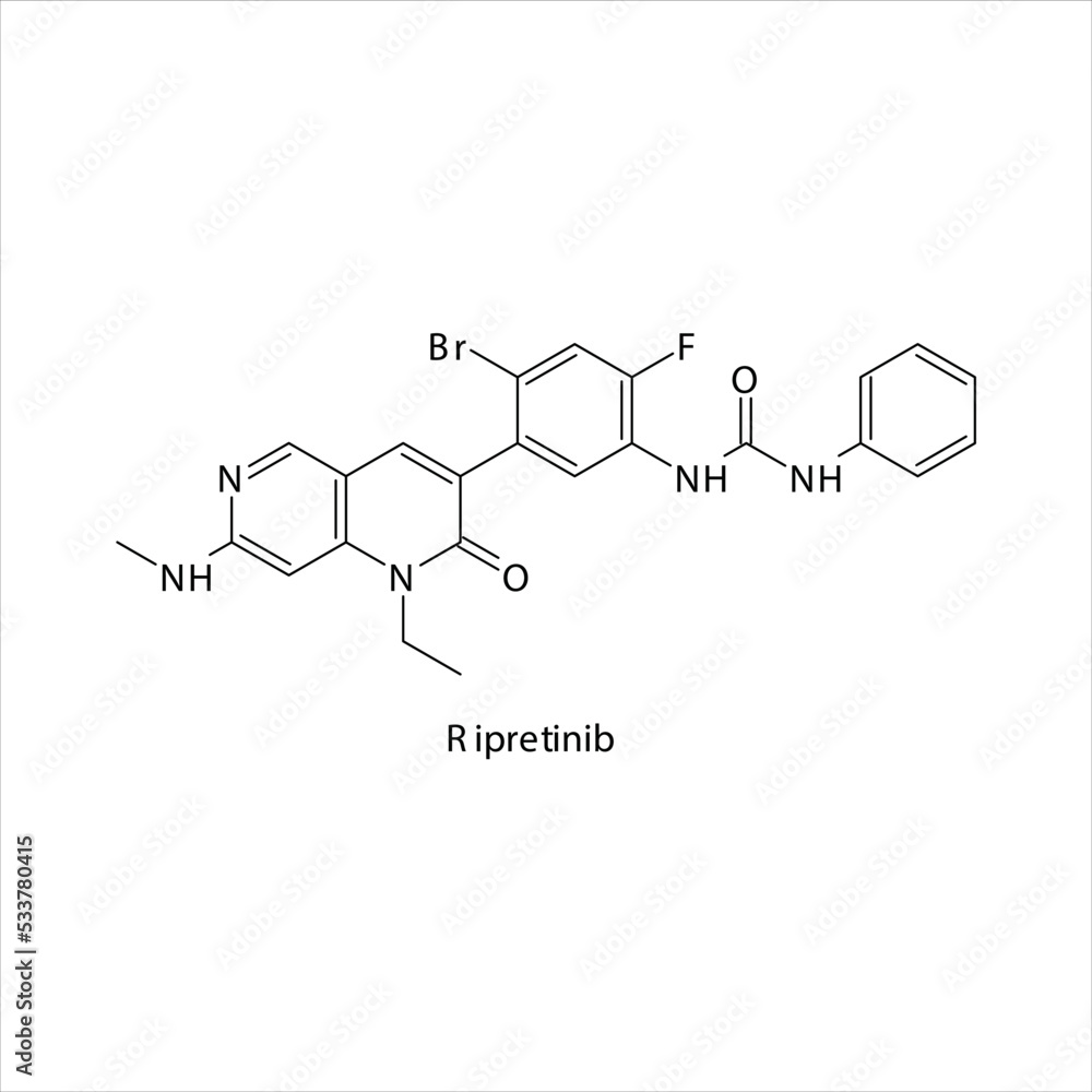 Ripretinib molecule flat skeletal structure, Tyrosine kinase - EGFR ...