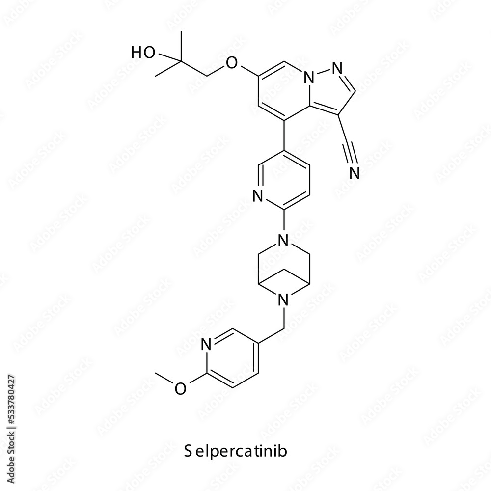 Selpercatinib molecule flat skeletal structure, Tyrosine kinase - EGFR ...
