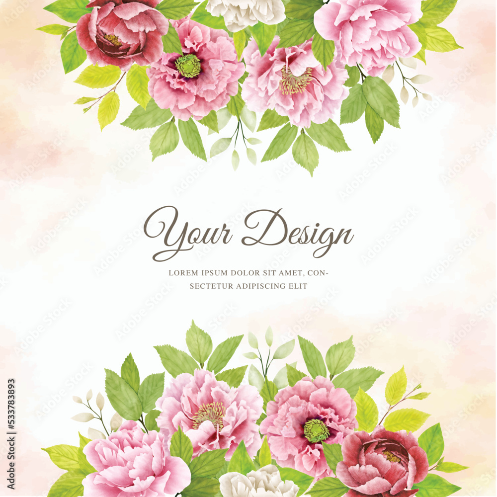 watercolor peonies border and frame background design Stock Vector ...