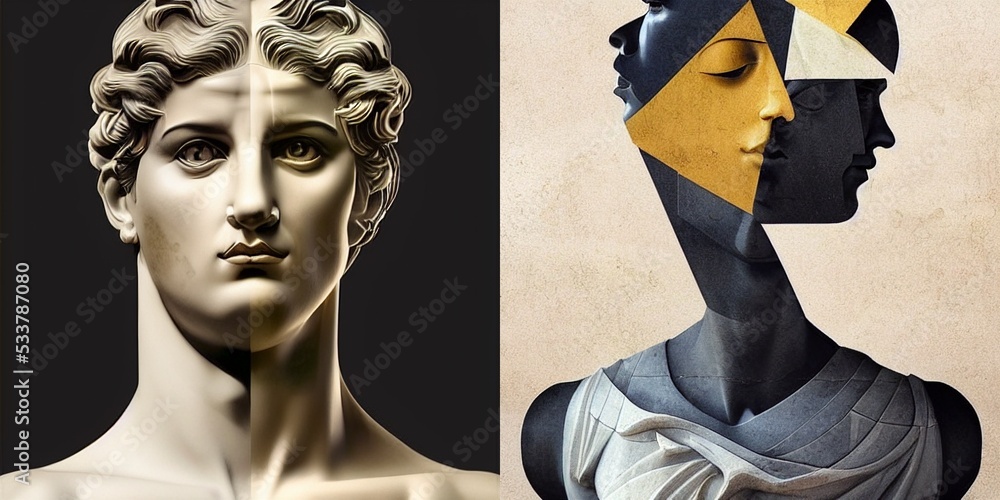 Greek and roman statue inspired abstract artwork with colourful and ...
