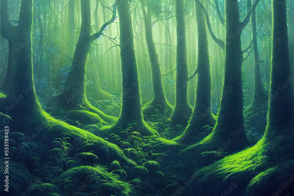 Dark Green Forest Painting