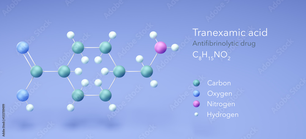 tranexamic acid, molecular structures, Antifibrinolytic drug, 3d model ...