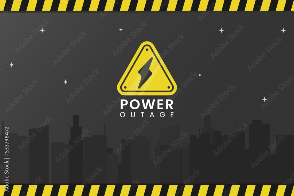 Blackout icon. Power outage web banner has a warning sign with a ...