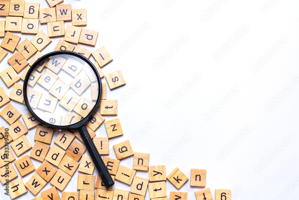 English alphabet made of square wooden tiles with the English alphabet ...