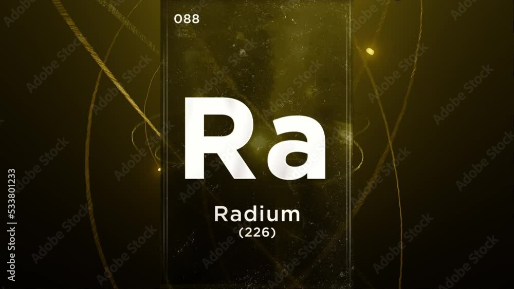 Radium (Ra) symbol chemical element of the periodic table, 3D animation ...