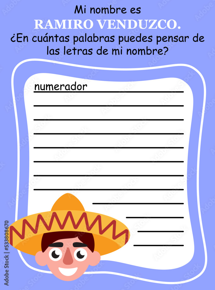 Funny word game in Spanish with cute character vector illustration ...