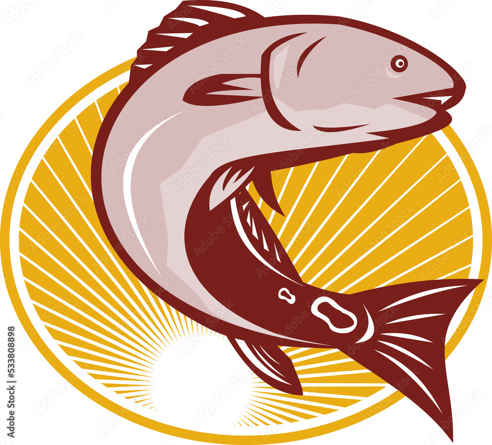 Red Drum Spot Tail Bass Fish Retro Stock Illustration | Adobe Stock