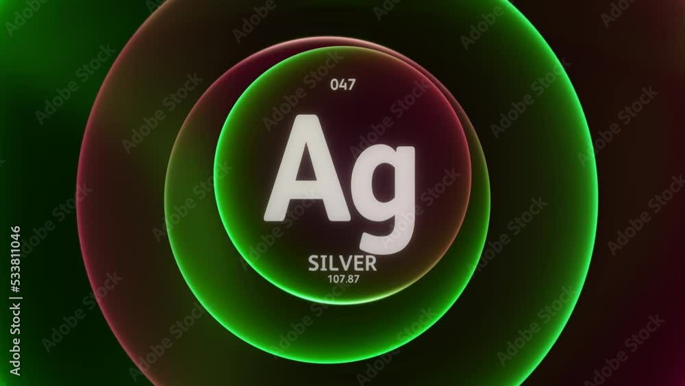 Silver as Element 47 of the Periodic Table. Concept animation on ...