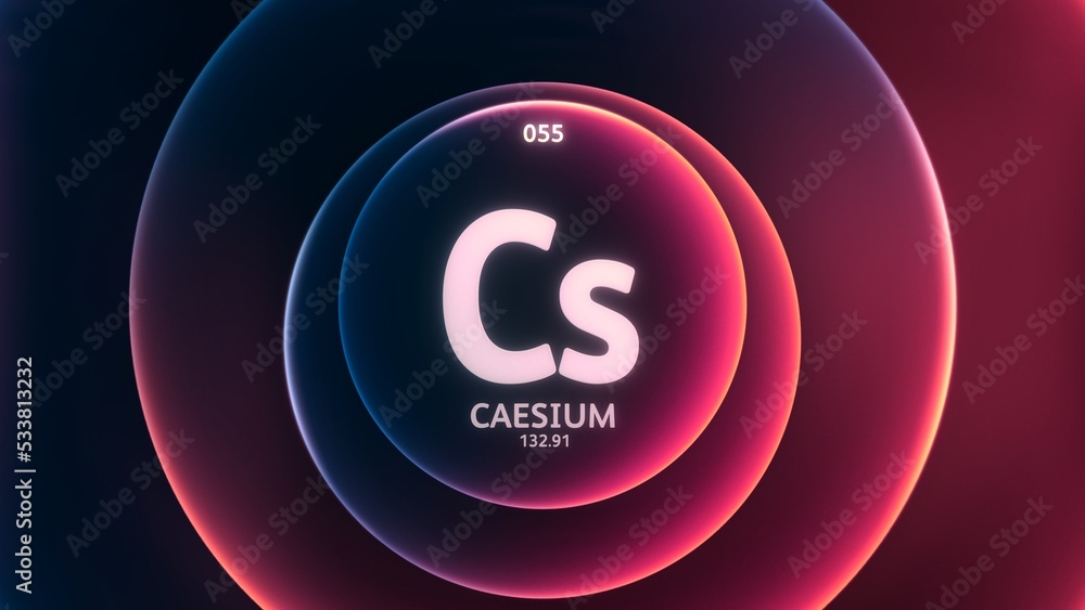Caesium as Element 55 of the Periodic Table. Concept illustration on abstract red blue gradient ...