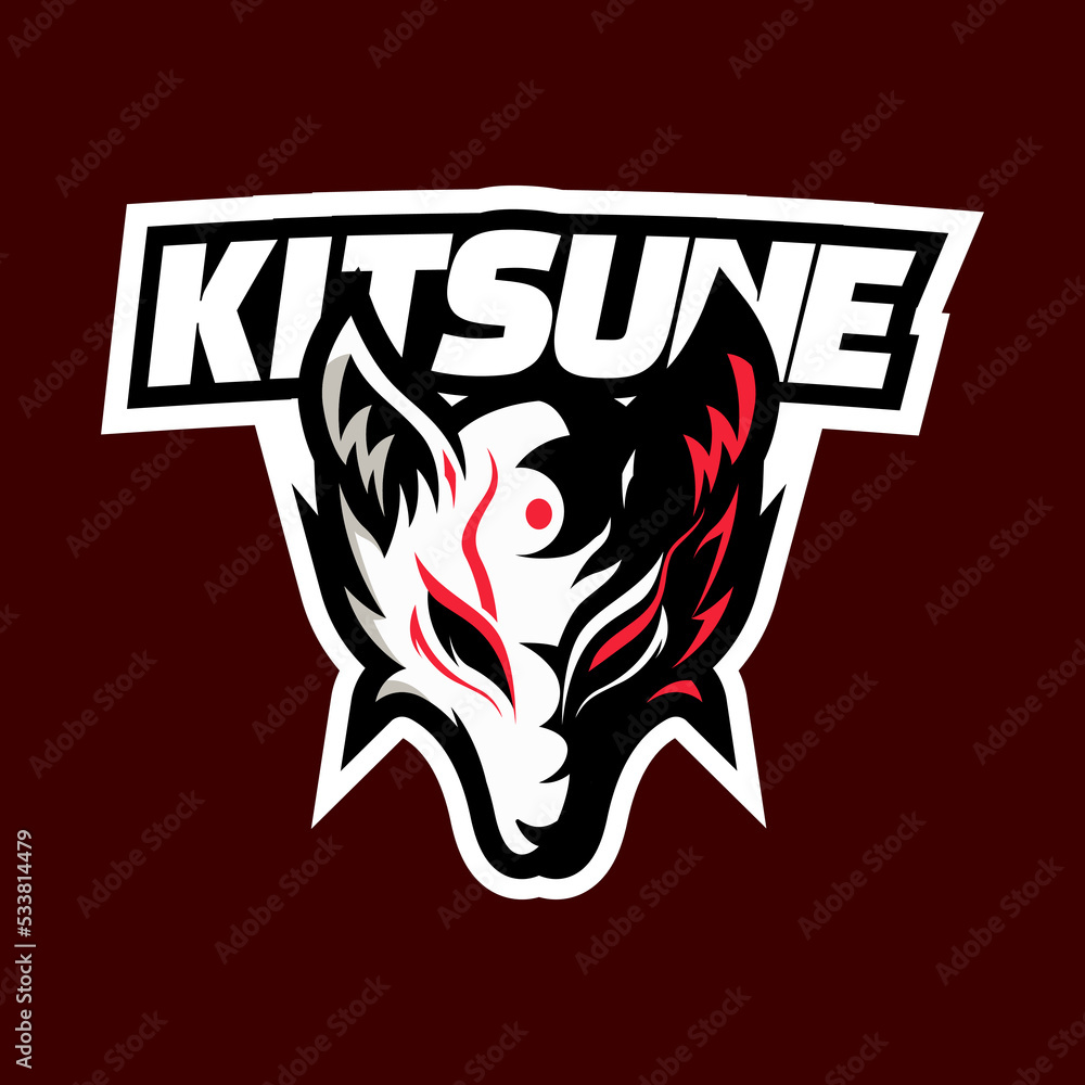 Kitsune Mask Logo Design with One Side Shadow and One Glowing Eye ...