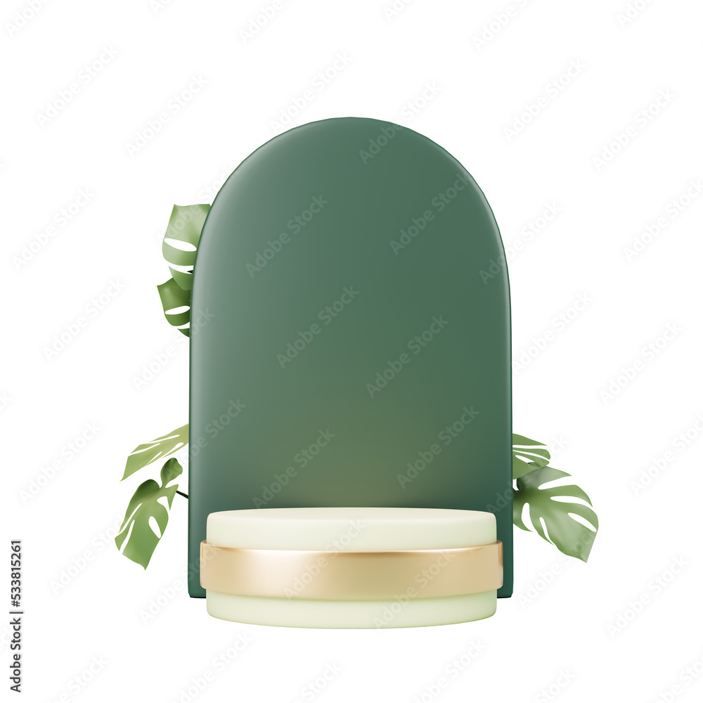 Transparent teal podium in modern tropical background for product ...