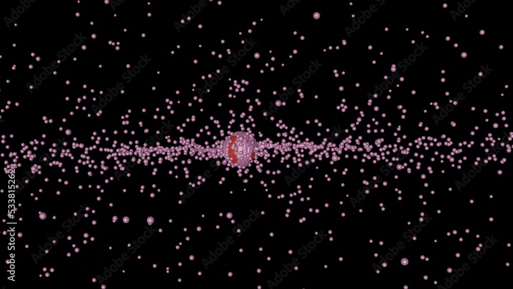 Imploding spheres falling to center of screen. Stars, planets, objects ...