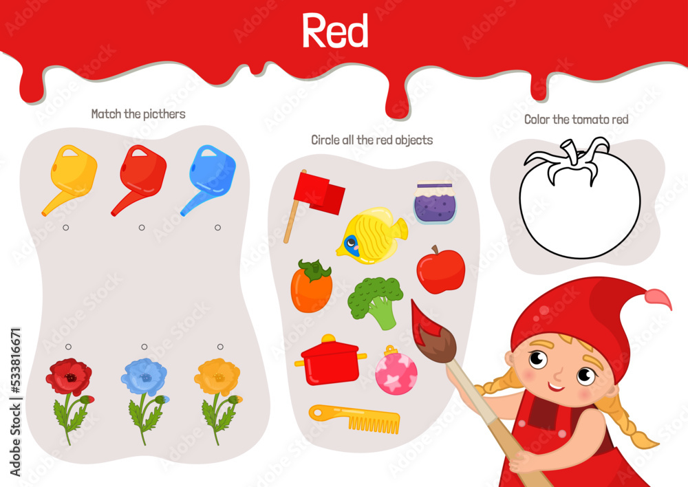 Vector educational material for children. Worksheet study red color ...