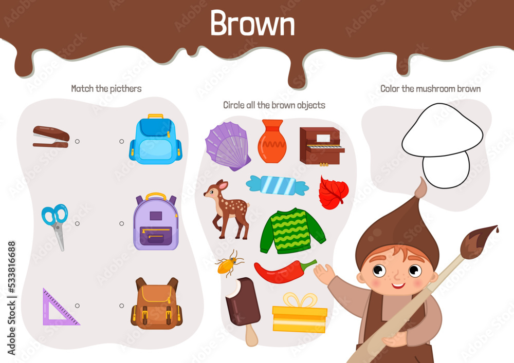 Vector educational material for children. Worksheet study brown color ...