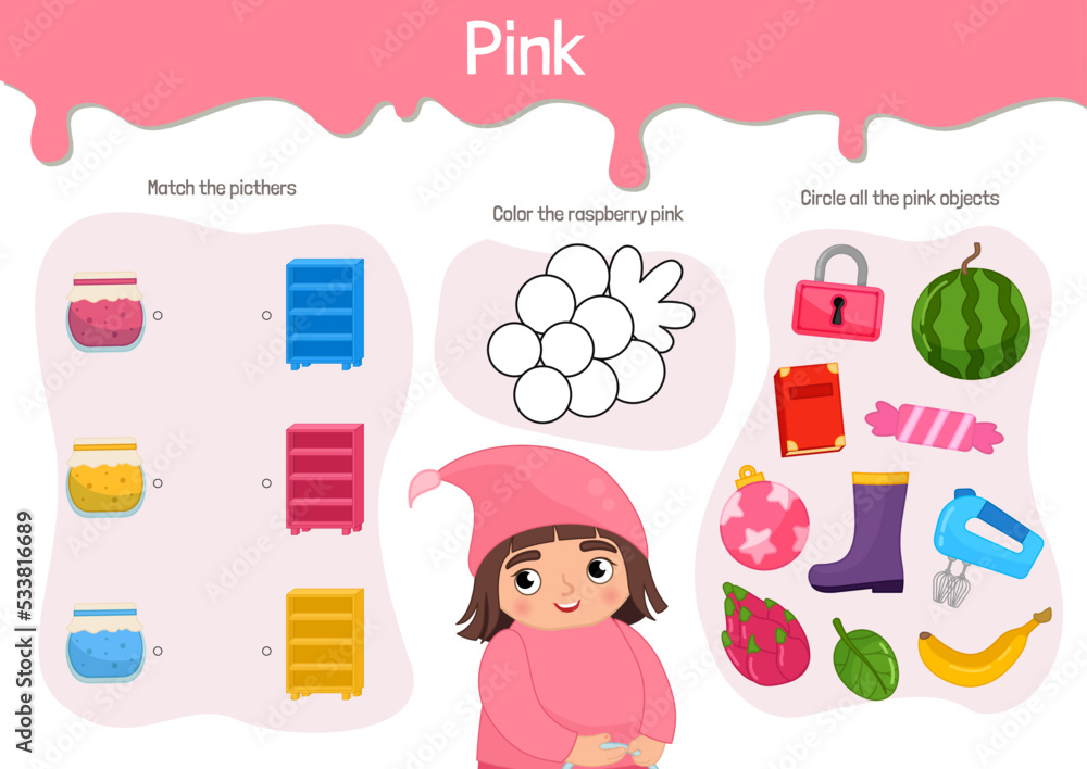 Vector educational material for children. Worksheet study pink color ...