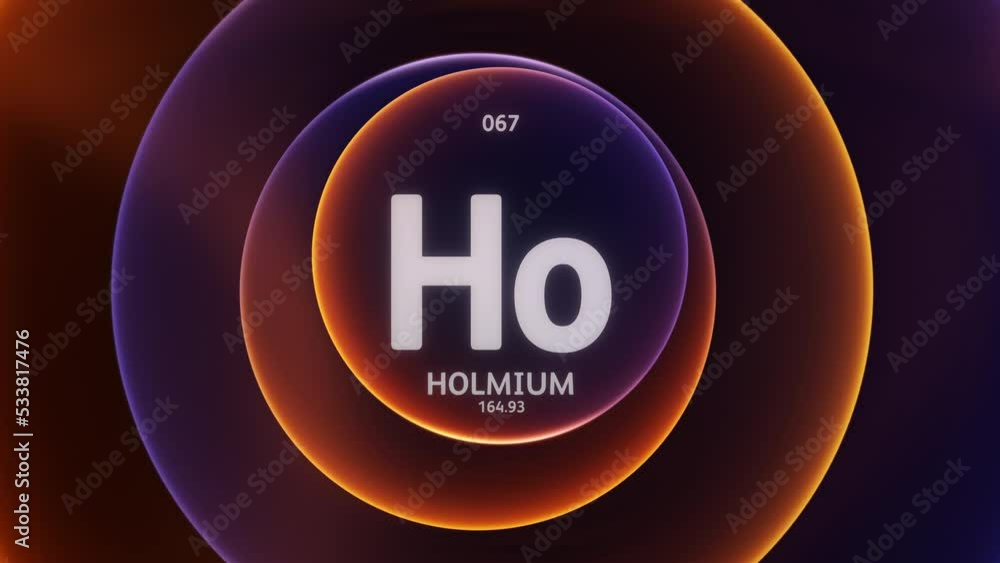 Holmium as Element 67 of the Periodic Table. Concept animation on ...