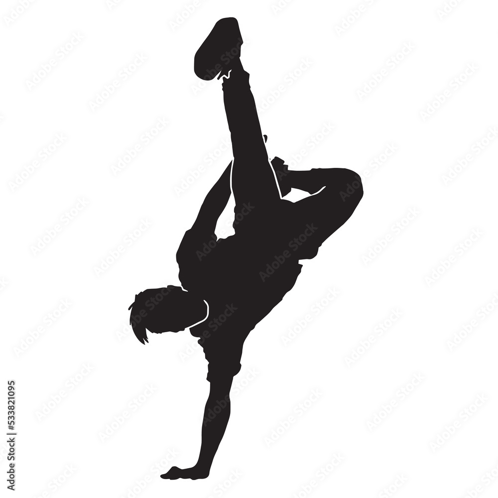 silhouette of a man dancing break dance or street dance illustration ...