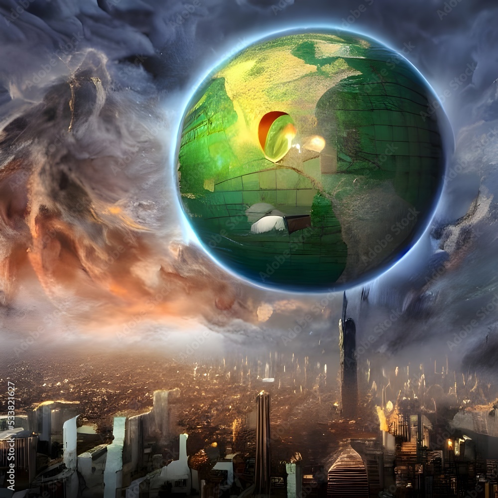 The doomsday scene of earth. Eerie night scene of the aftermath of an ...