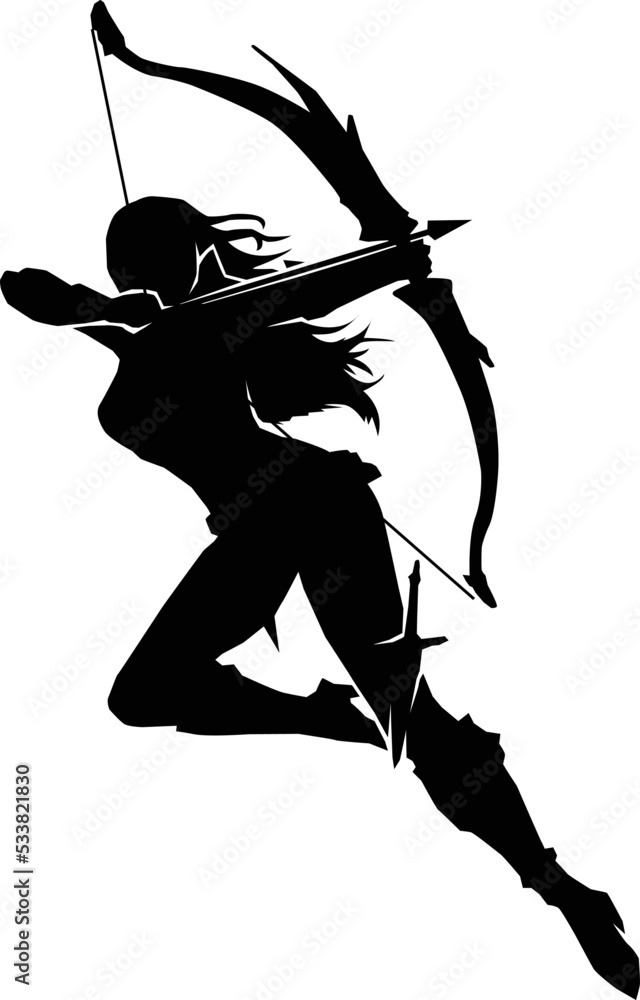 Archer Silhouette, Female Warrior Character Design. Silhouette girl ...