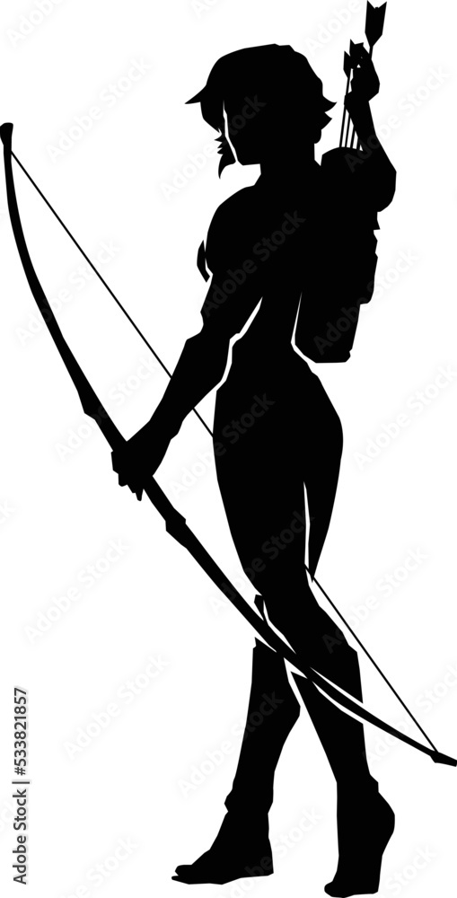 Archer Silhouette, Female Warrior Character Design. Silhouette girl ...