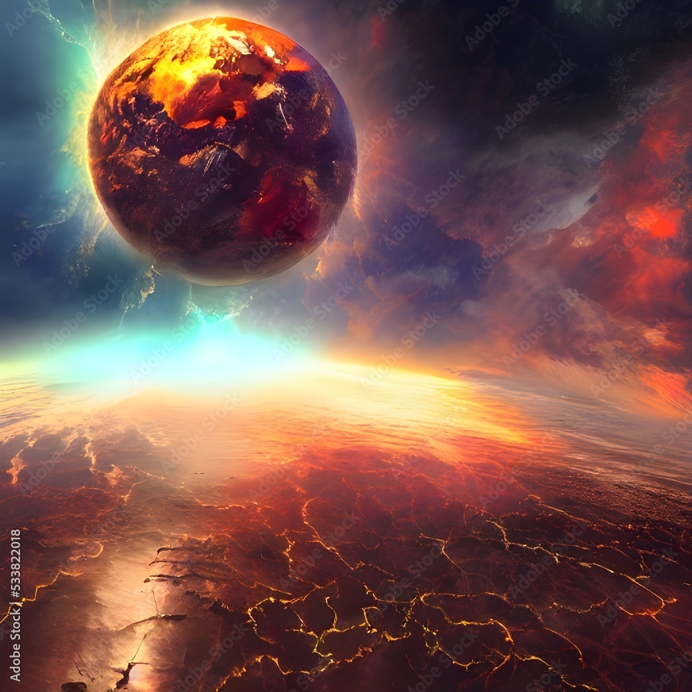 The doomsday scene of earth. Eerie night scene of the aftermath of an ...