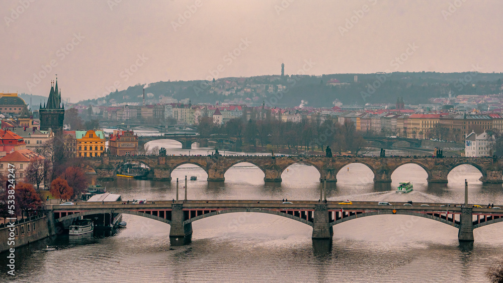 Beautiful view , cityscape and bridges at Letna park at Letna hill in ...