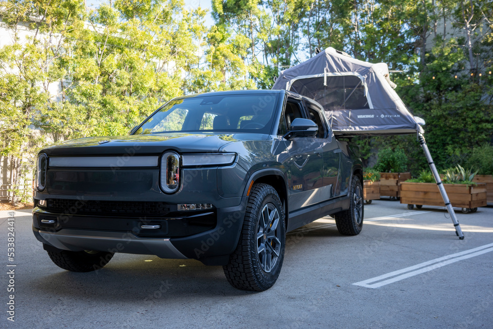 Venice, CA, USA - May 12, 2022: A new Rivian R1T electric truck with a ...
