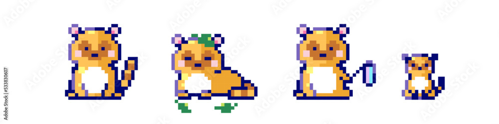 Pixel raccoon illustration set. Pixel art animal raccoon or japanese ...