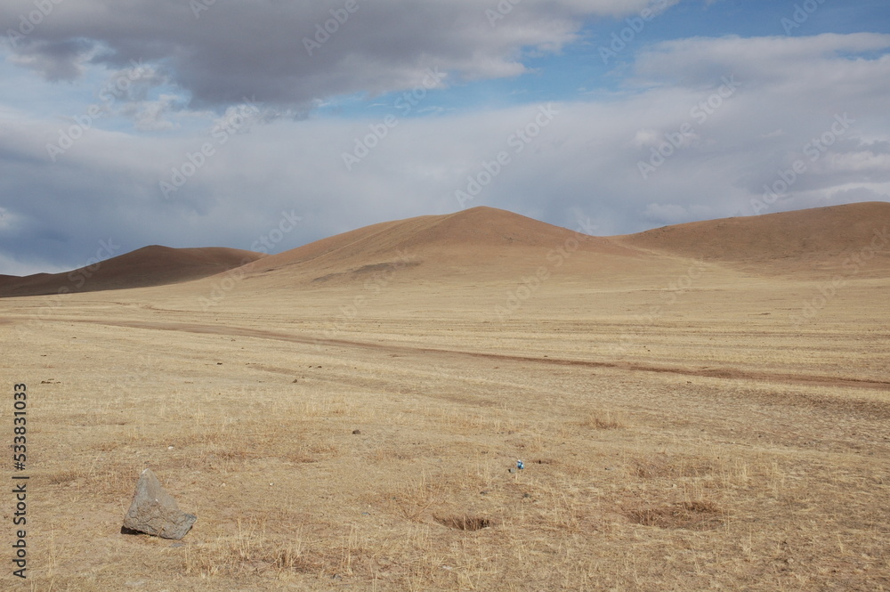 The quiet spring in the huge meadow, Zavkhan, Mongolia. The spring in ...