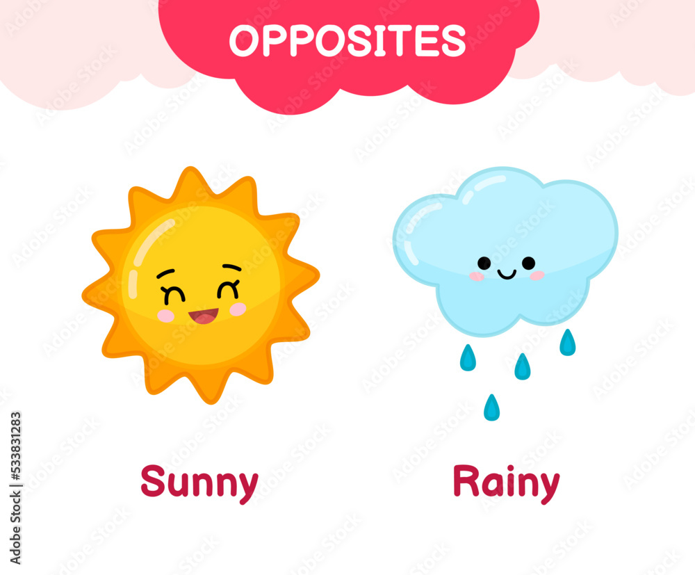 Vector learning material for kids opposites sunny rainy. Cartoon ...
