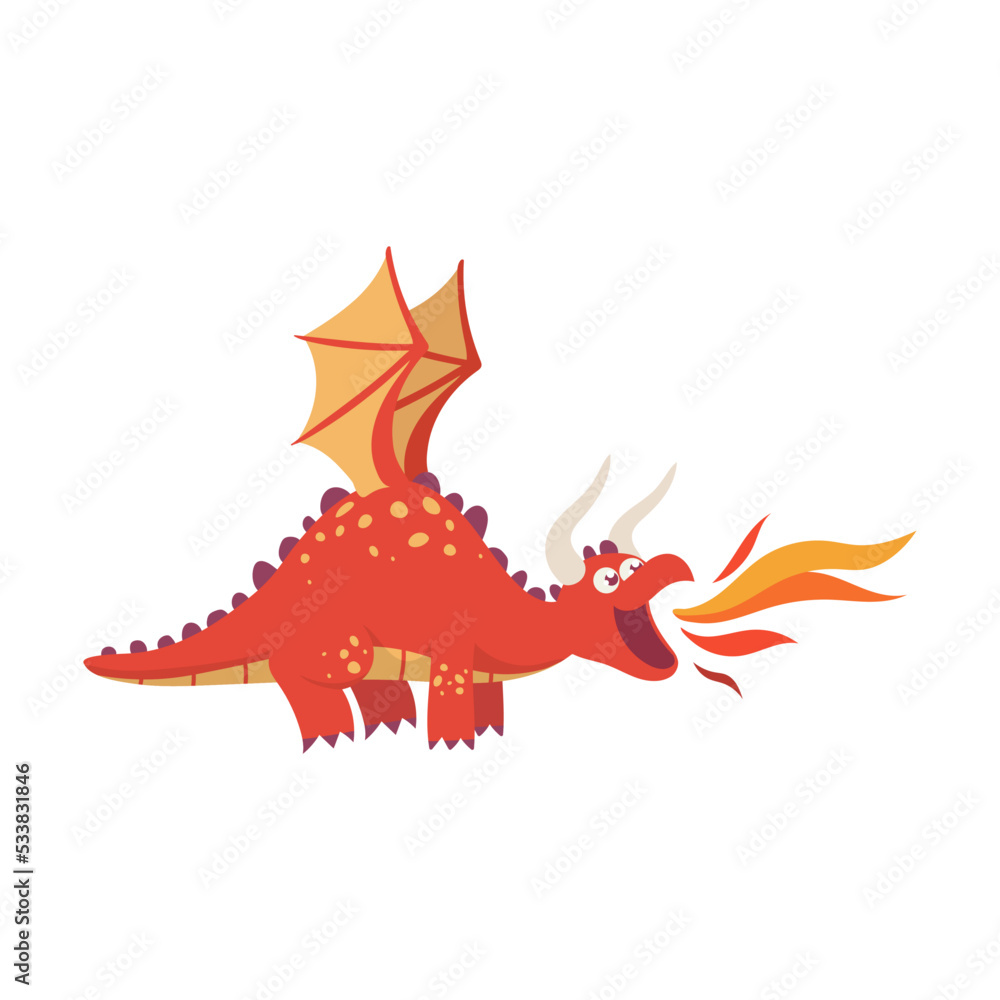 Cartoon fairy tale dragon vector illustration. Cute flying dragons ...