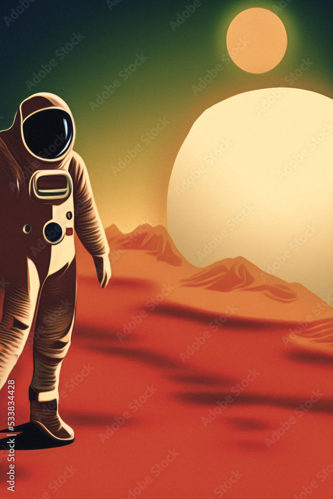 Retro astronaut, concept art in a vintage style. Colorful spaceman ...