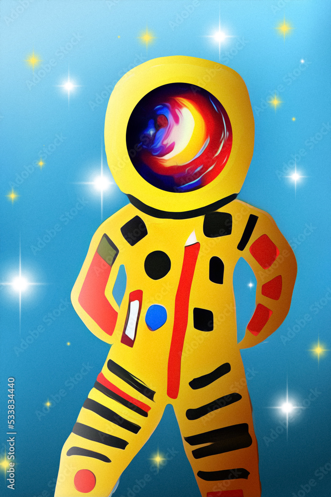 Retro astronaut, concept art in a vintage style. Colorful spaceman ...
