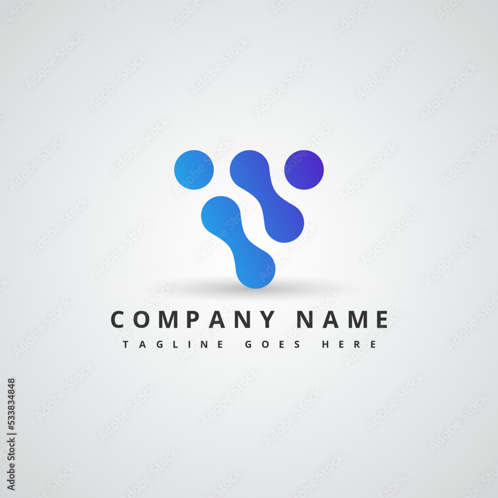 Creative monogram molecule logo design initial letter V with line art ...