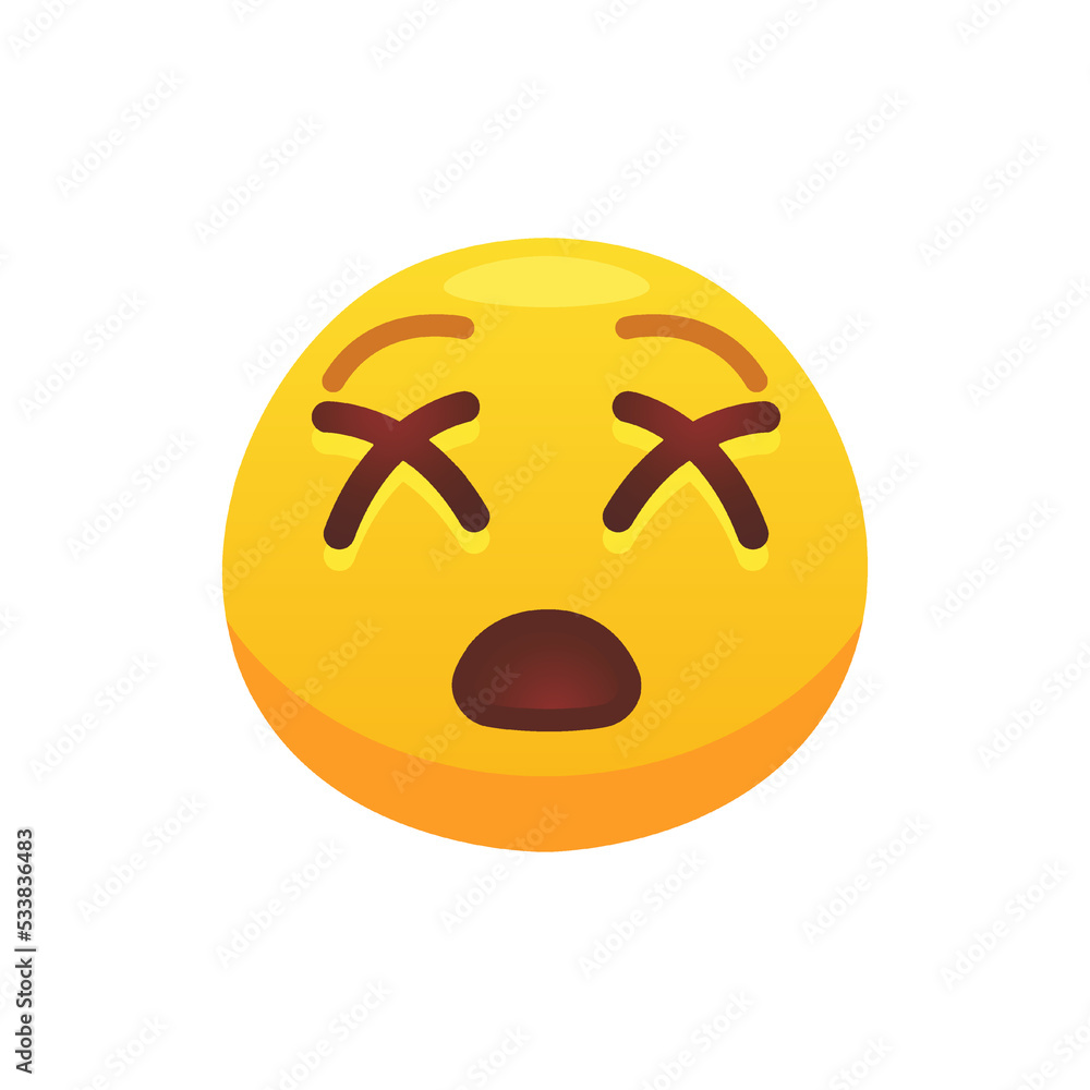 Emoji died face flat icon for web design. Cartoon yellow emotion circle ...