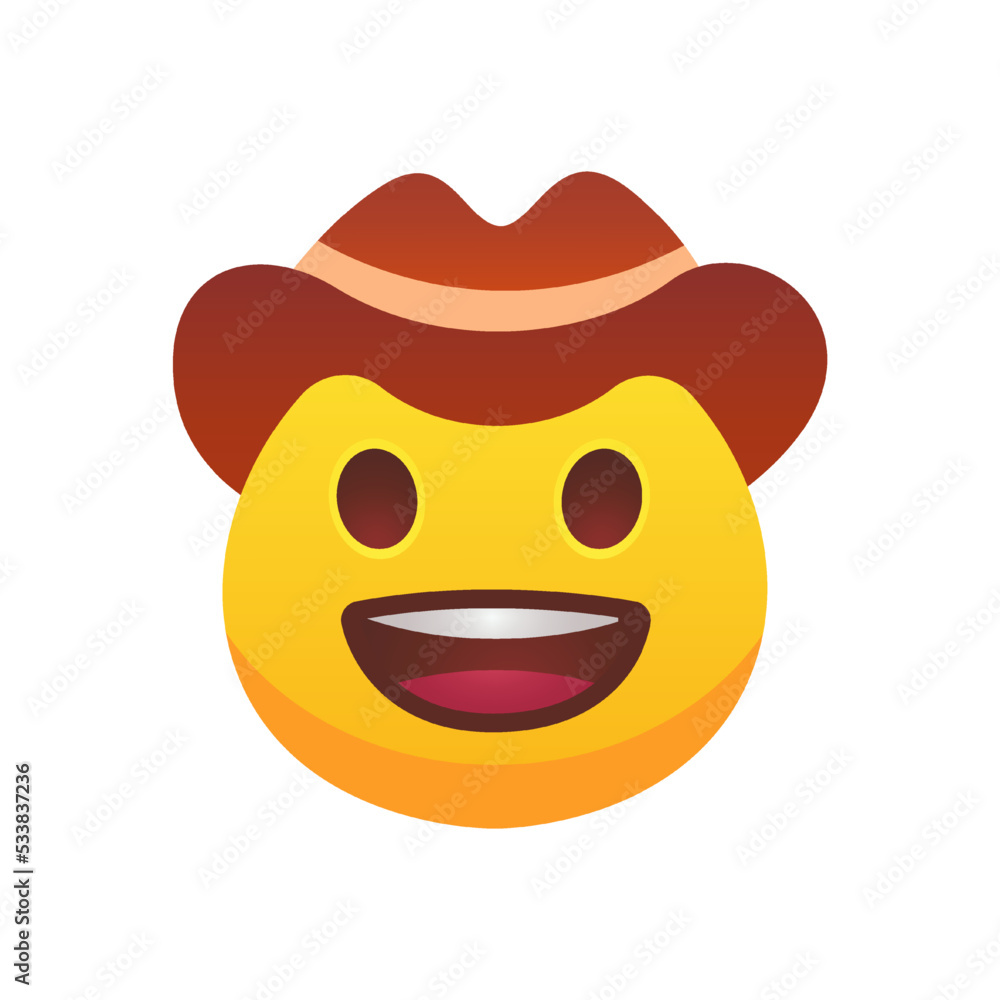 Emoji cowboy face flat icon for web design. Cartoon yellow emotion ...