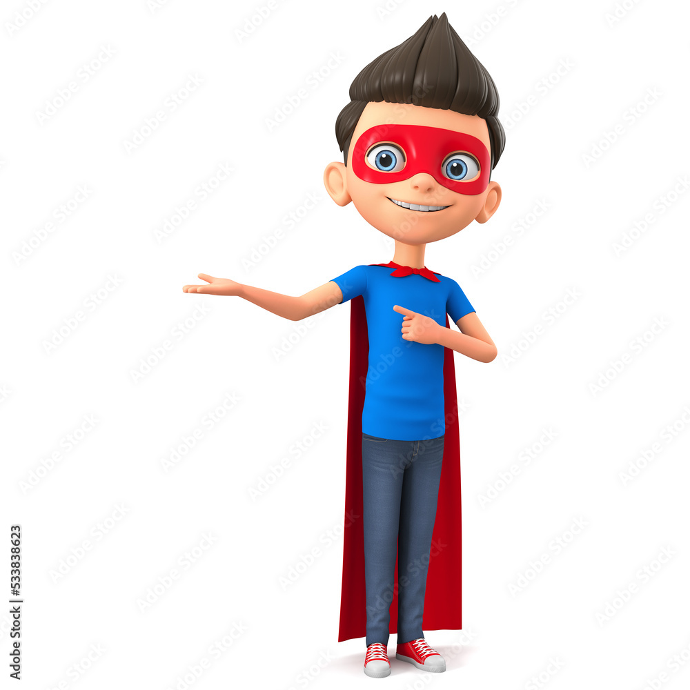 Cartoon character boy in a super hero costume on a white background ...
