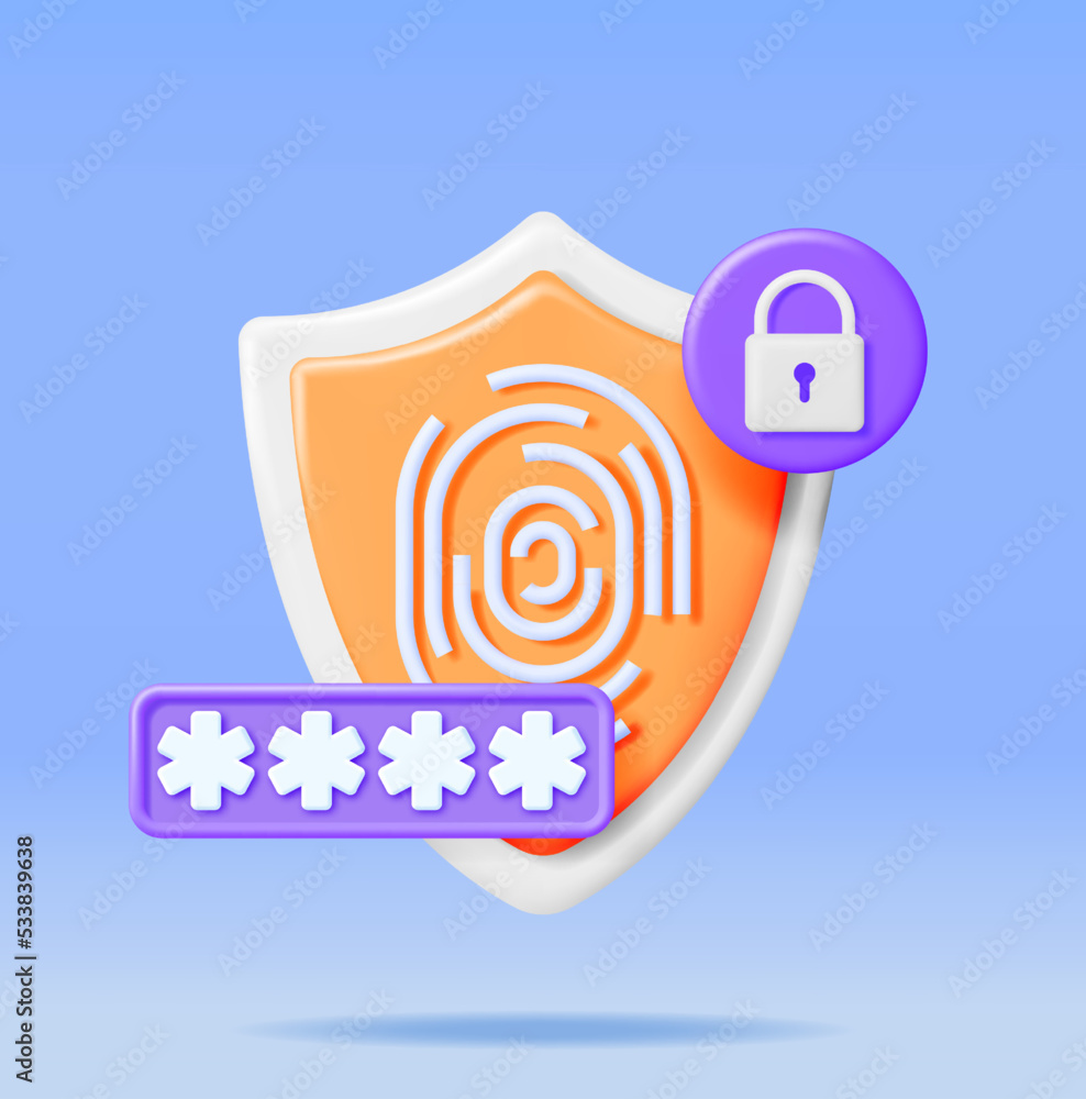 3D Locked Password Field and Fingerprint in Shield. Render Password ...