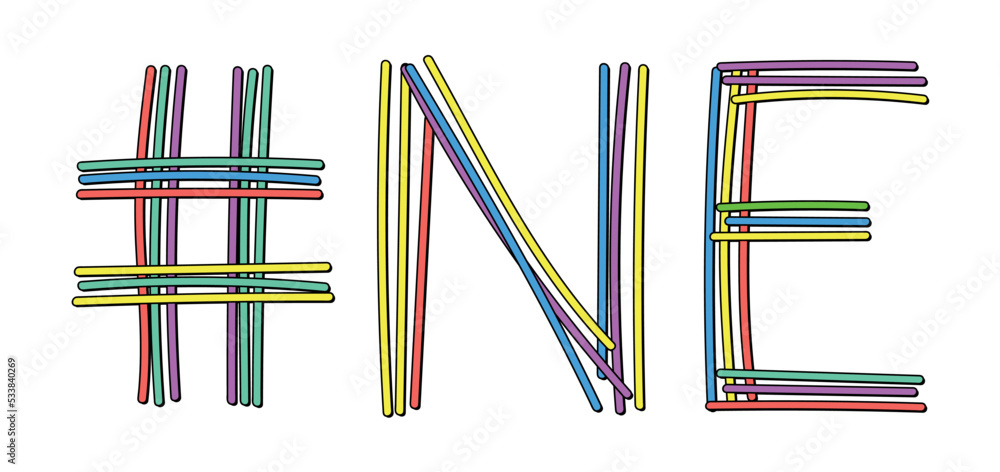 NE Hashtag. Isolate neon doodle lettering text from multi-colored ...