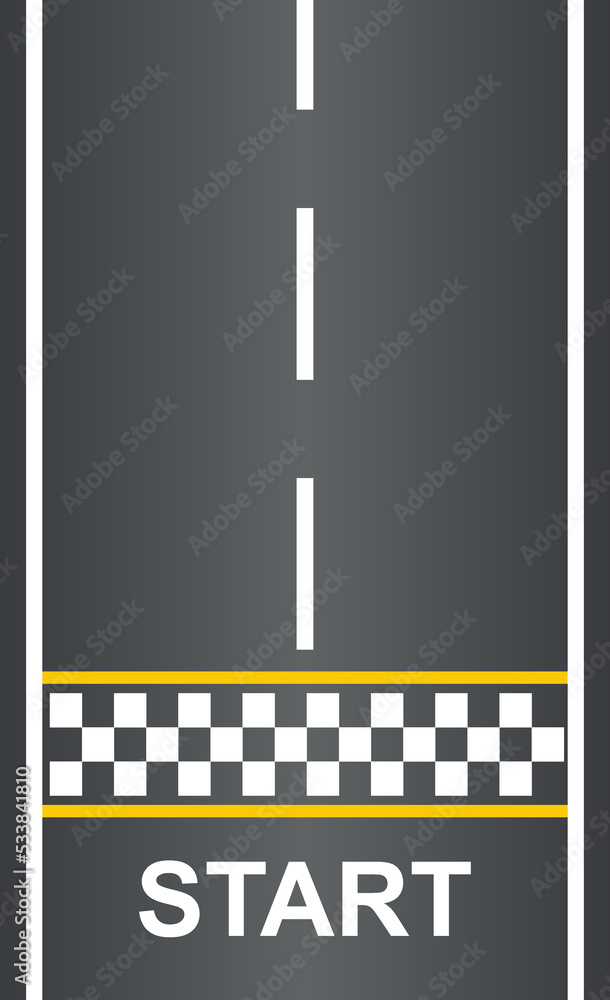 Race track road start line top view. Road design element in flat style ...