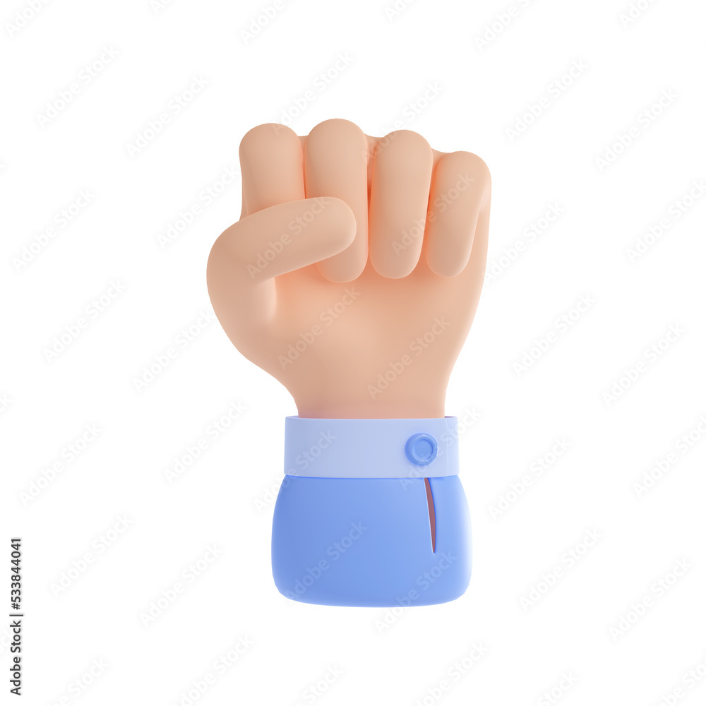 3D illustration of human hand fist isolated on white background. Strong ...
