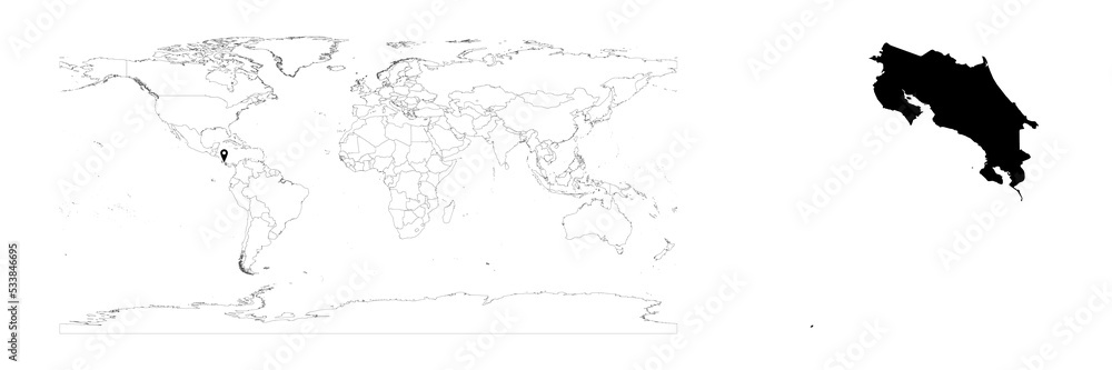 Vector Costa Rica map showing country location on world map and solid ...