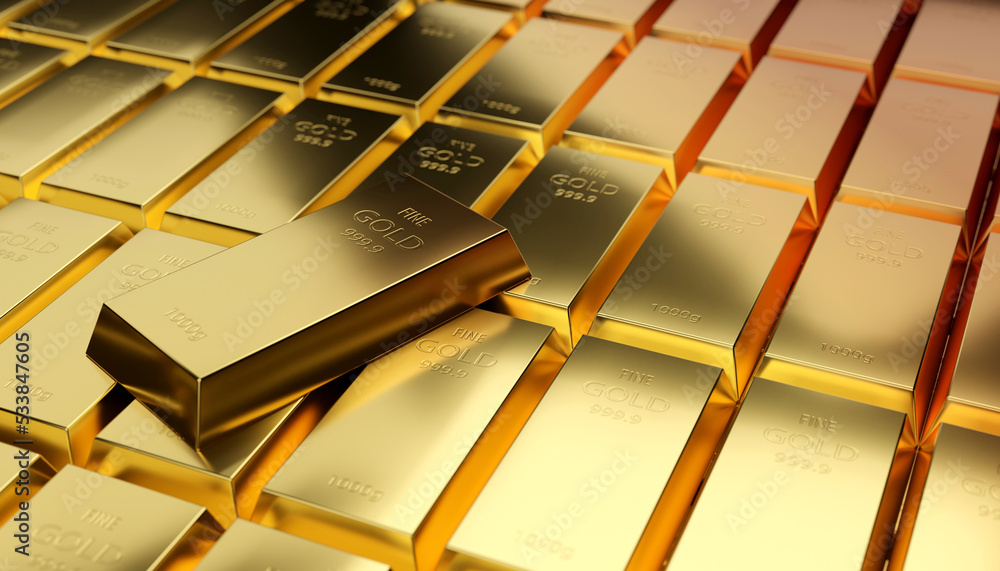 Financial concepts stack of fine gold bar, gold brick block ingot or ...