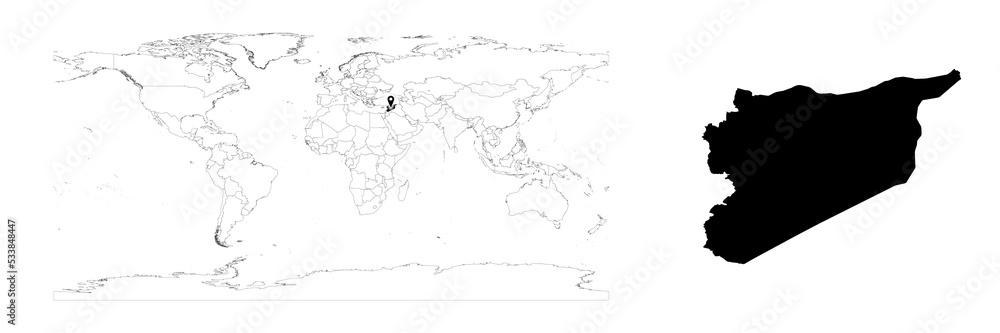 Vector Syria map showing country location on world map and solid map ...