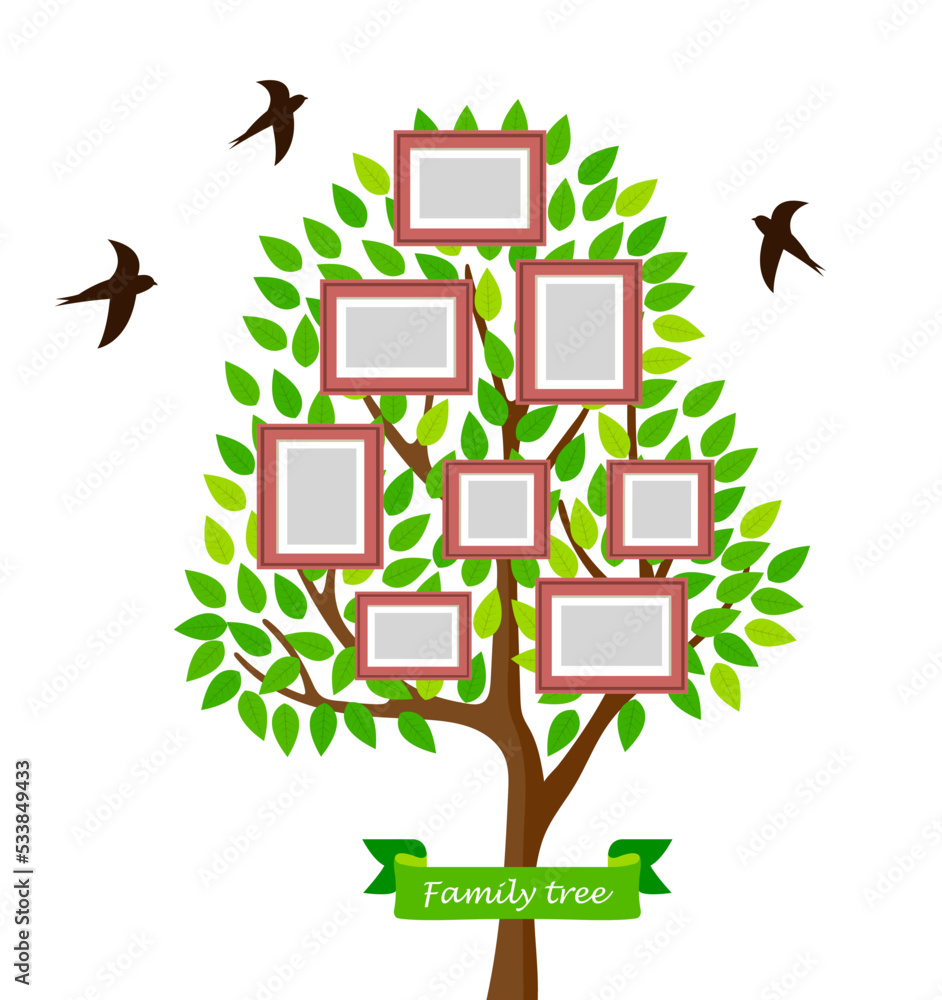 Family tree vector illustration. With frames for portraits of family ...