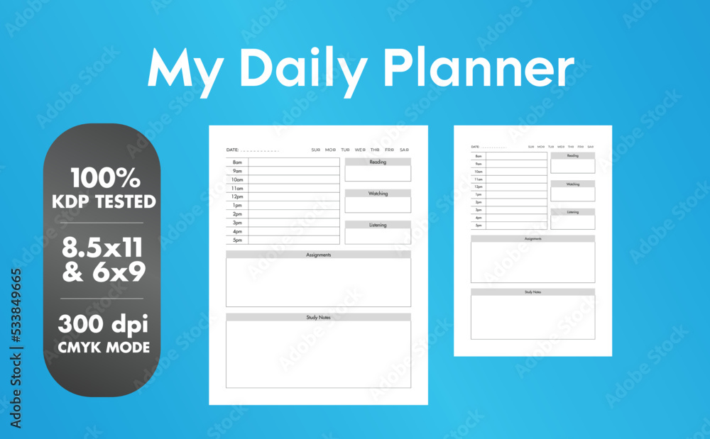 This is a Daily Planner with 2 most popular sizes 8.5x11 and 6x9. Fully ...