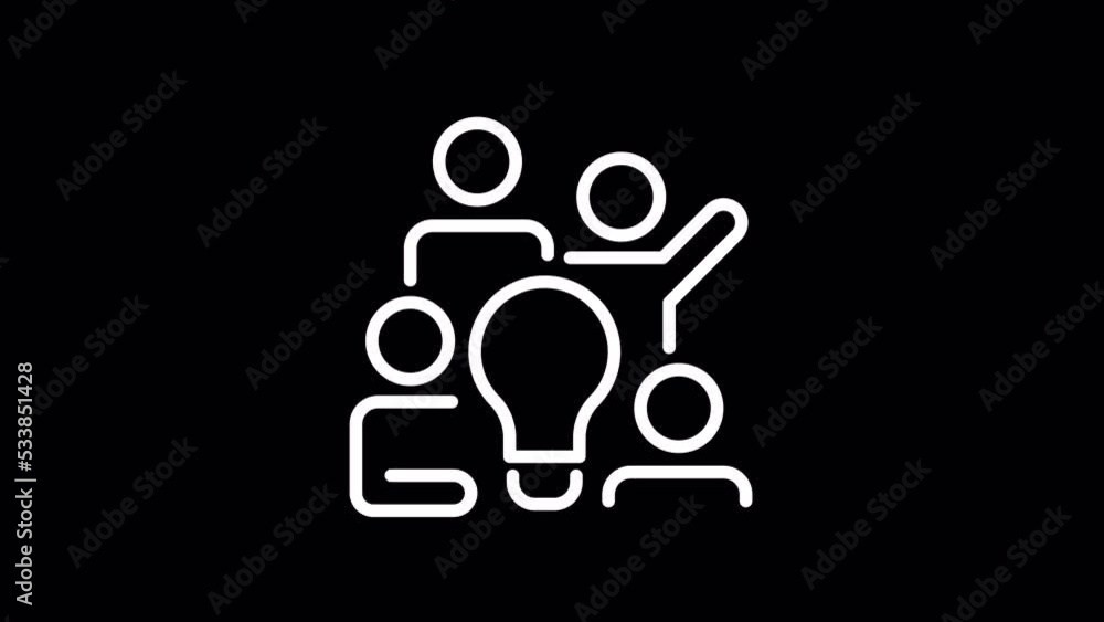 Animated invent white linear icon. Generating ideas in group. Bringing ...