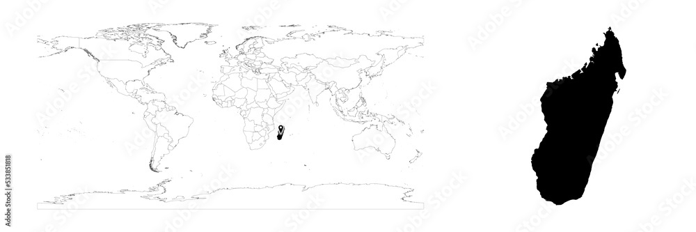 Vector Madagascar map showing country location on world map and solid ...
