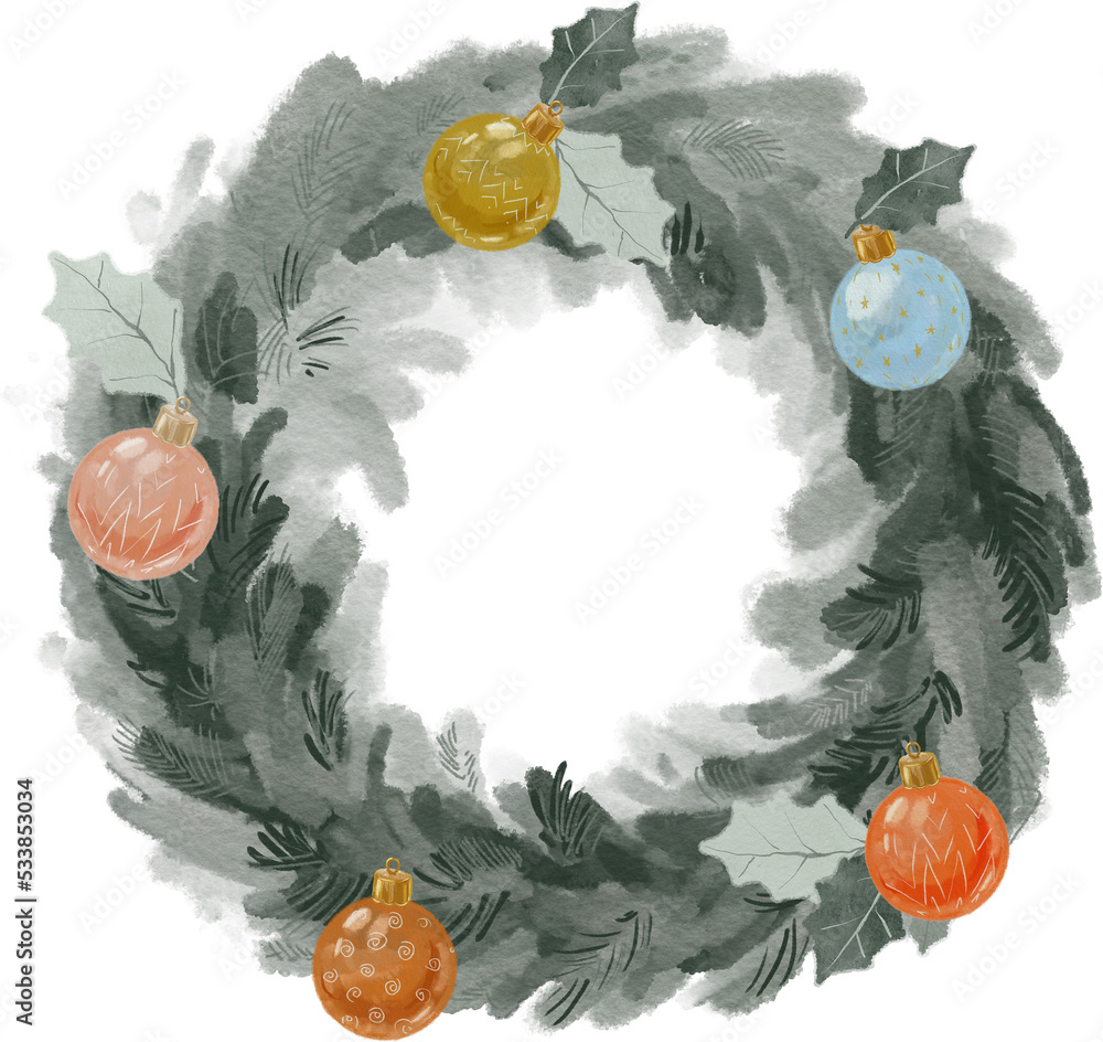 Festive Watercolor Christmas Tree Winter Border Frame Arrangement Stock ...