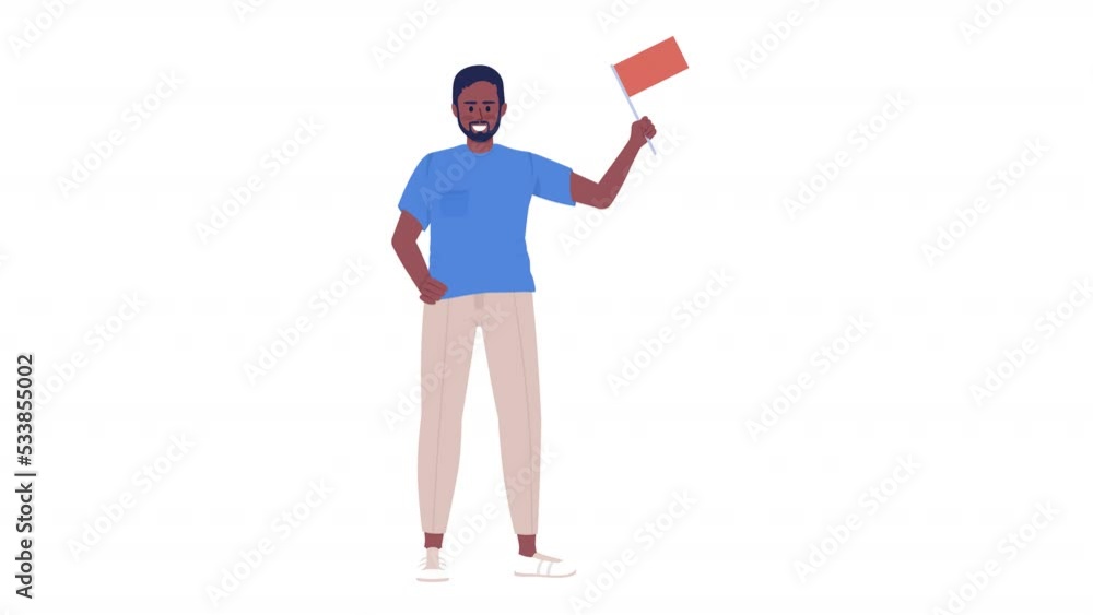 Animated man with red flag character. Waving for celebration. Full body ...